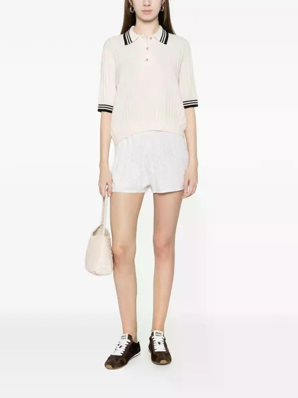 Soft Goat Striped-detail Polo Top - Neutrals