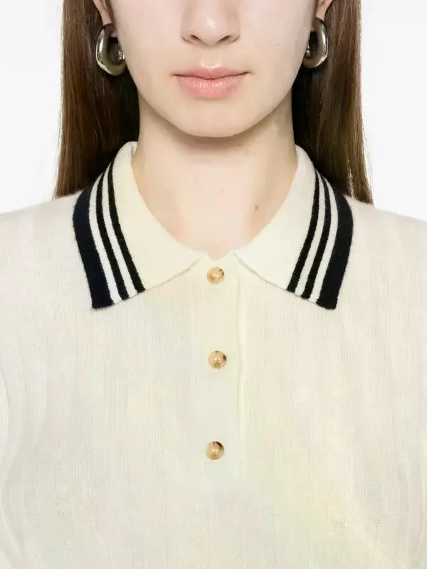 Soft Goat Striped-detail Polo Top - Neutrals