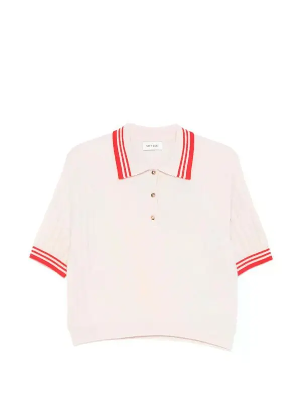 Soft Goat Striped Polo Top - Pink