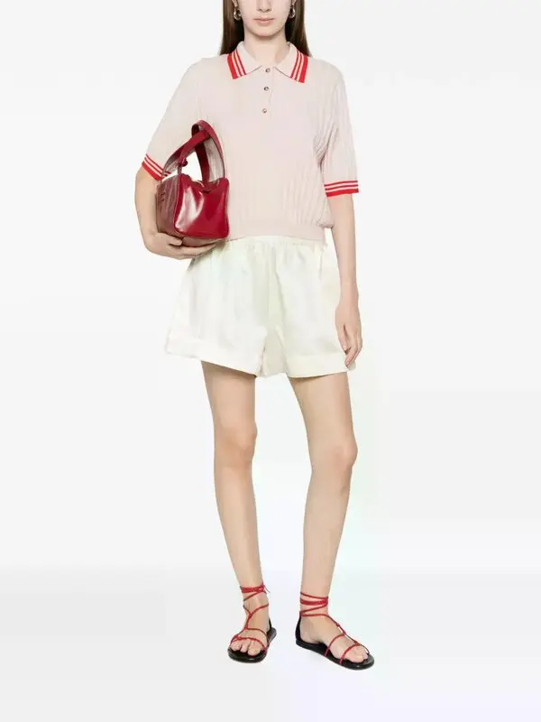Soft Goat Striped Polo Top - Pink