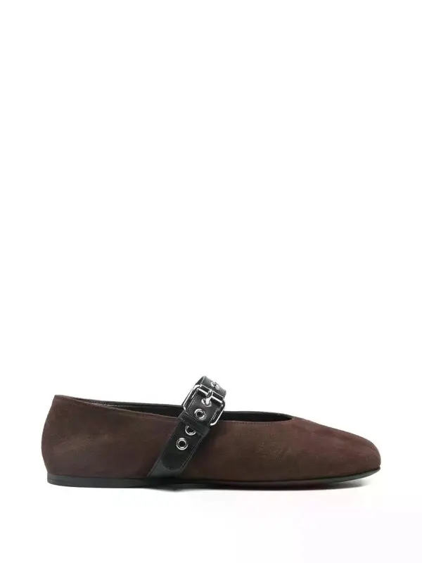 Miu Miu Suede Mary Jane Ballet Flats With Buckle Detail - Brown