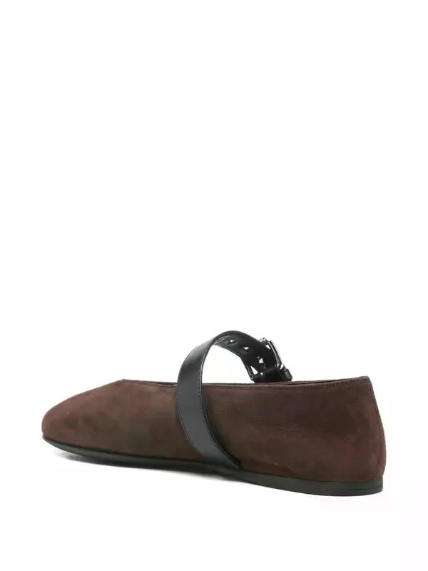 Miu Miu Suede Mary Jane Ballet Flats With Buckle Detail - Brown