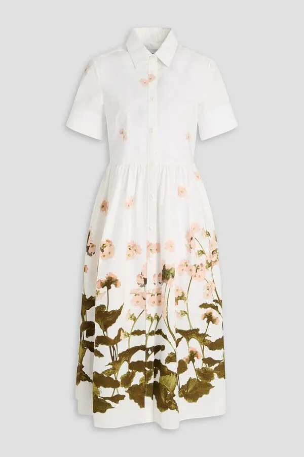 Erdem Floralprint Cottonpoplin Midi Shirt Dress - White