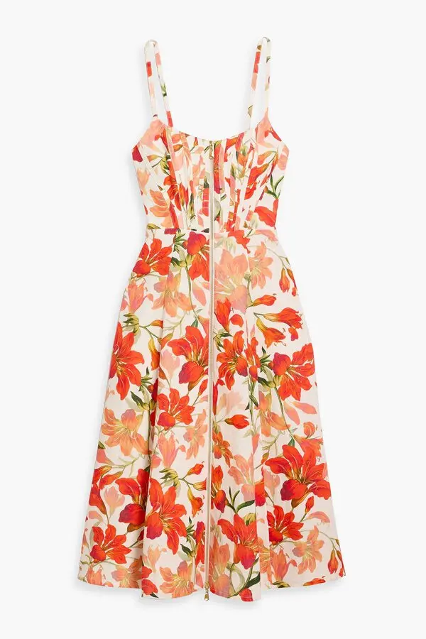 Zimmermann Floralprint Linen Midi Dress - Bright Orange