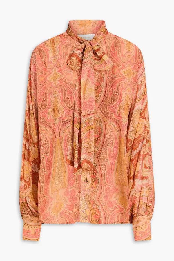 Zimmermann Pussybow Paisleyprint Georgette Blouse - Antique Rose
