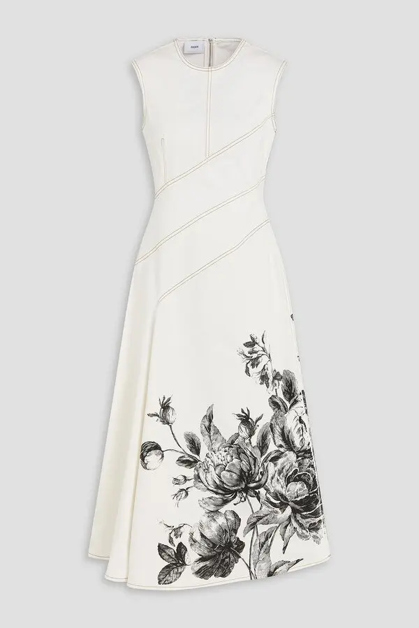 Erdem Floralprint Denim Midi Dress - Ivory