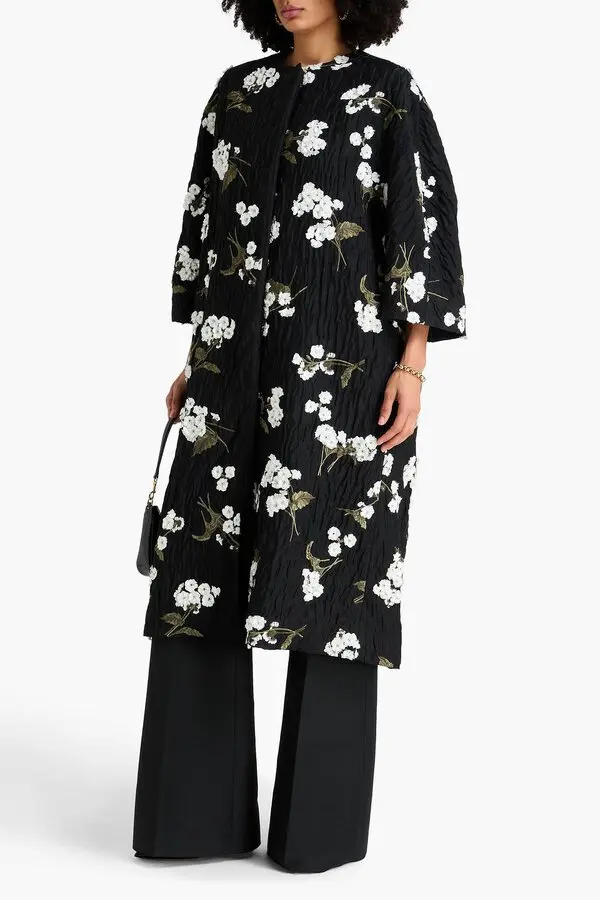Erdem Embroidered Wool-blend Cloqué Coat