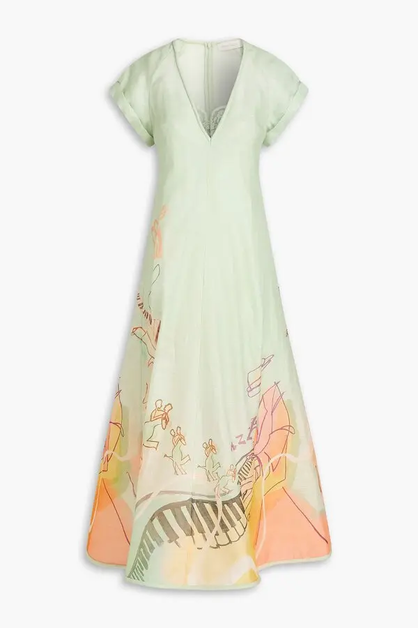 Zimmermann Printed Linen And Silkblend Gauze Maxi Dress - Light Green