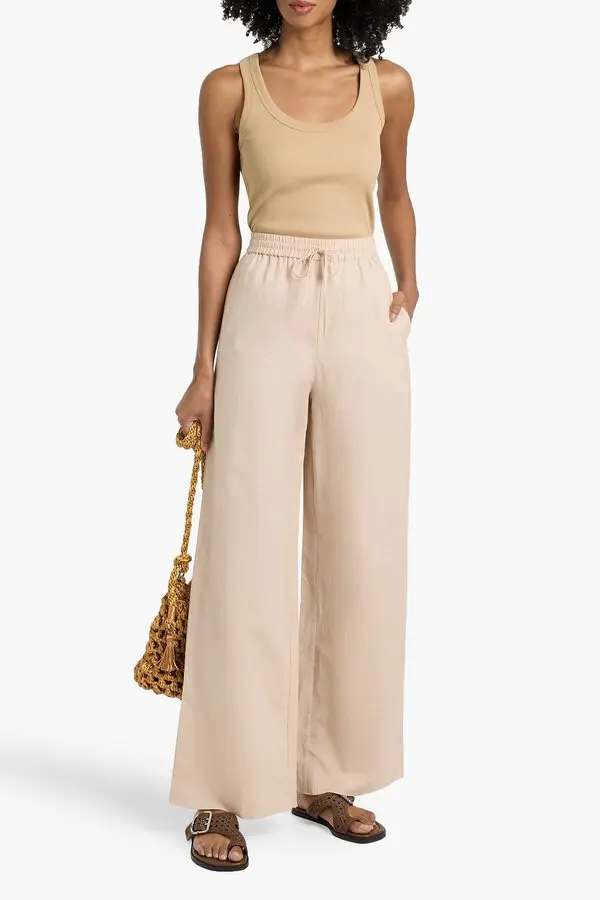 MIKAEL AGHAL Cotton And Linen-blend Wide-leg Pants - Neutral