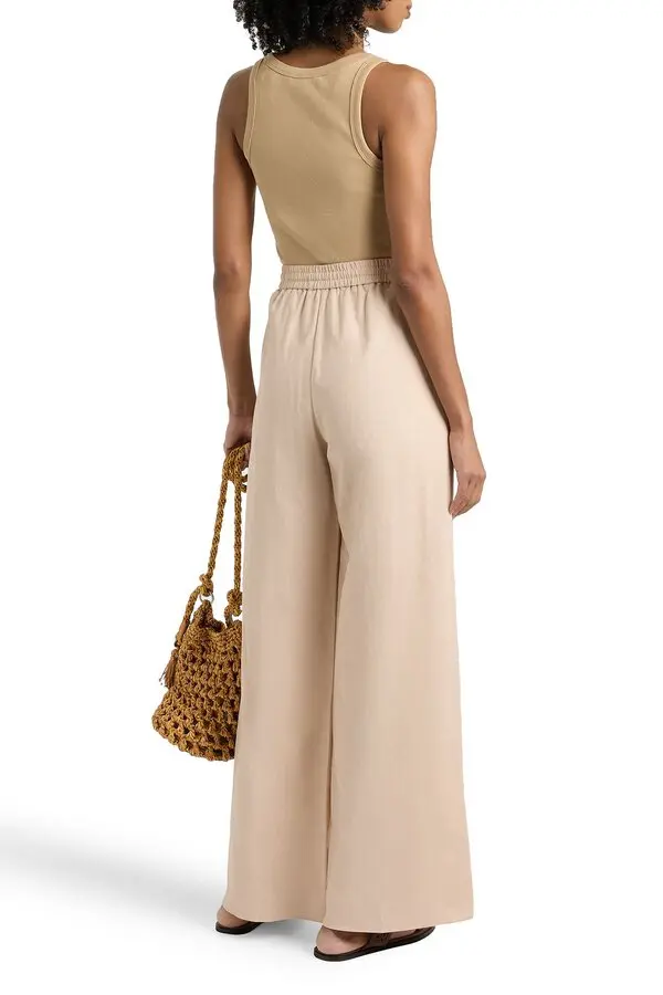 MIKAEL AGHAL Cotton And Linen-blend Wide-leg Pants - Neutral