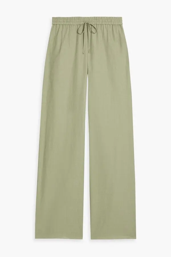 MIKAEL AGHAL Cotton And Linenblend Wideleg Pants - Sage Green