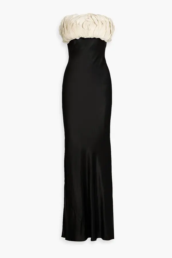 Rachel Gilbert Fiorelle Strapless Floralappliquéd Satin Gown - Black