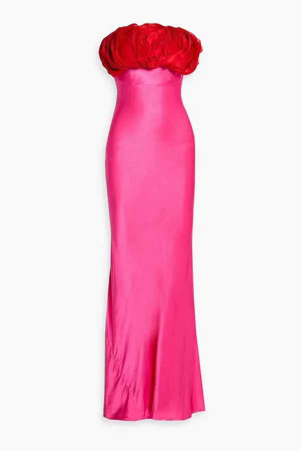 Rachel Gilbert Fiorelle Strapless Floralappliquéd Satin Gown - Fuchsia