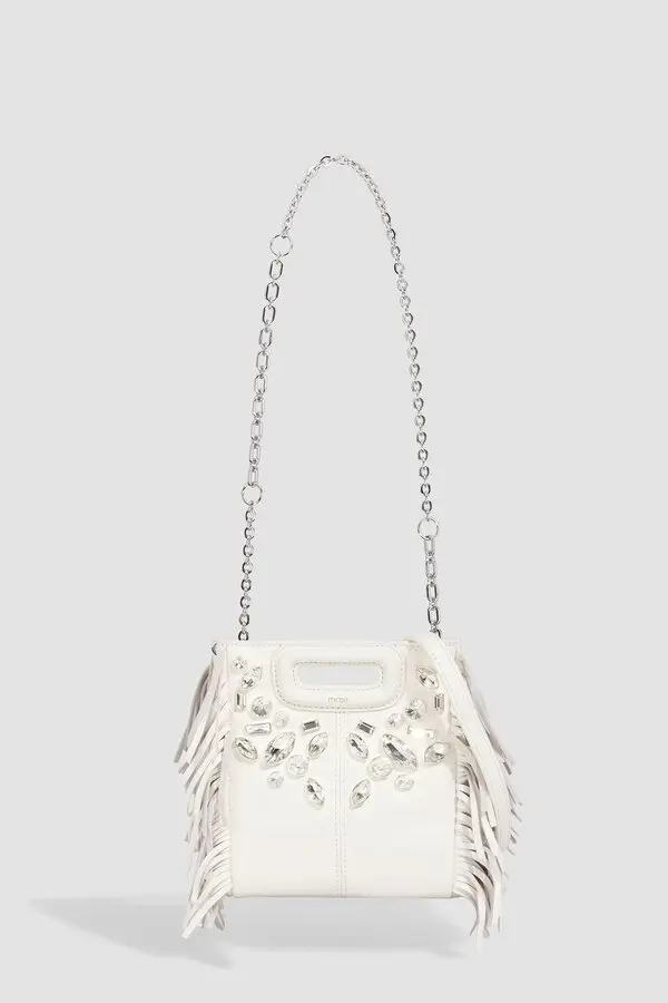 Maje Embellished Fringed Leather Tote - White