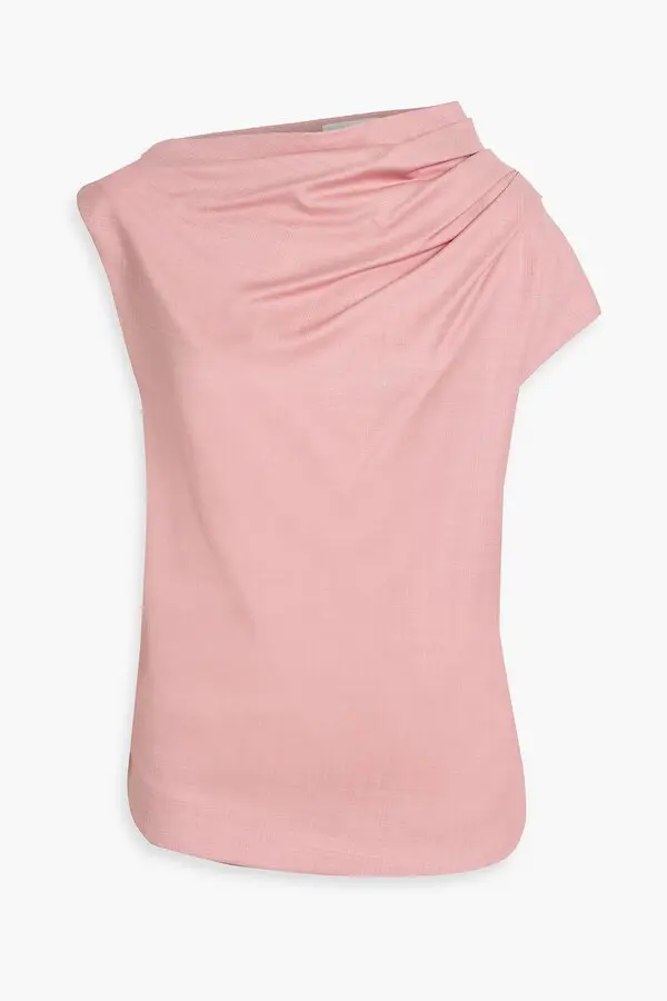 Loulou De Saison Lyra Draped Wooltwill Top - Coral