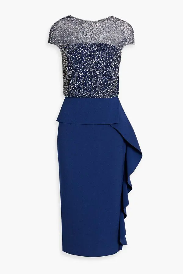 Rachel Gilbert Harley Embellished Tulle And Crepe Midi Dress - Indigo