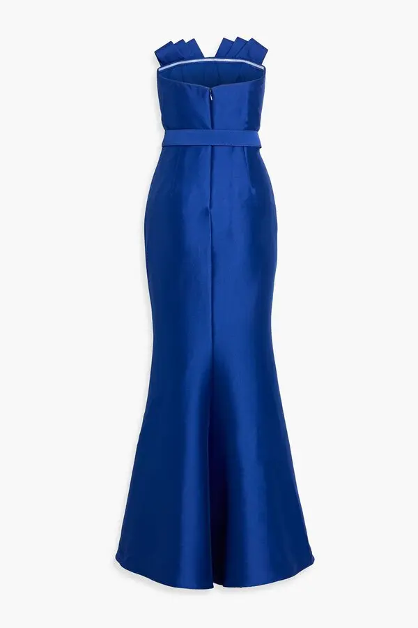 Badgley Mischka Strapless Belted Faille Gown