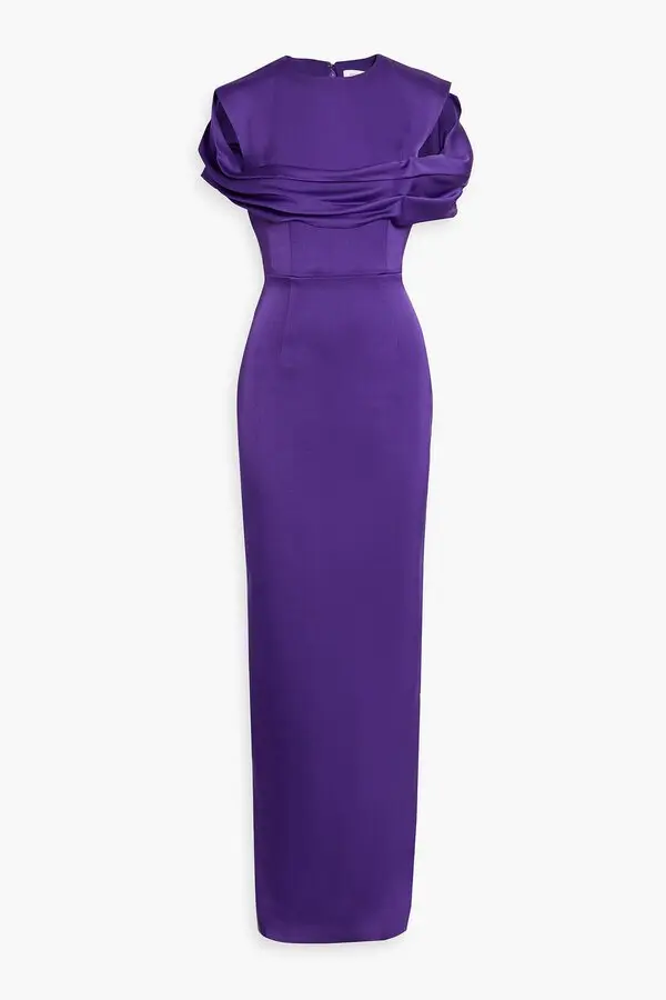 Rachel Gilbert Lorna Draped Cutout Satincrepe Gown - Purple