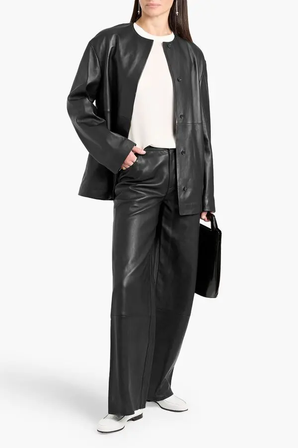 Loulou De Saison Figari Leather Wide-leg Pants - Black