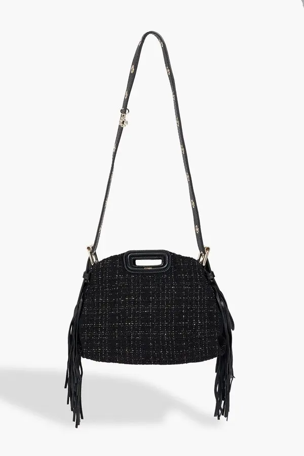 Maje Fringed Metallic Tweed Tote - Black