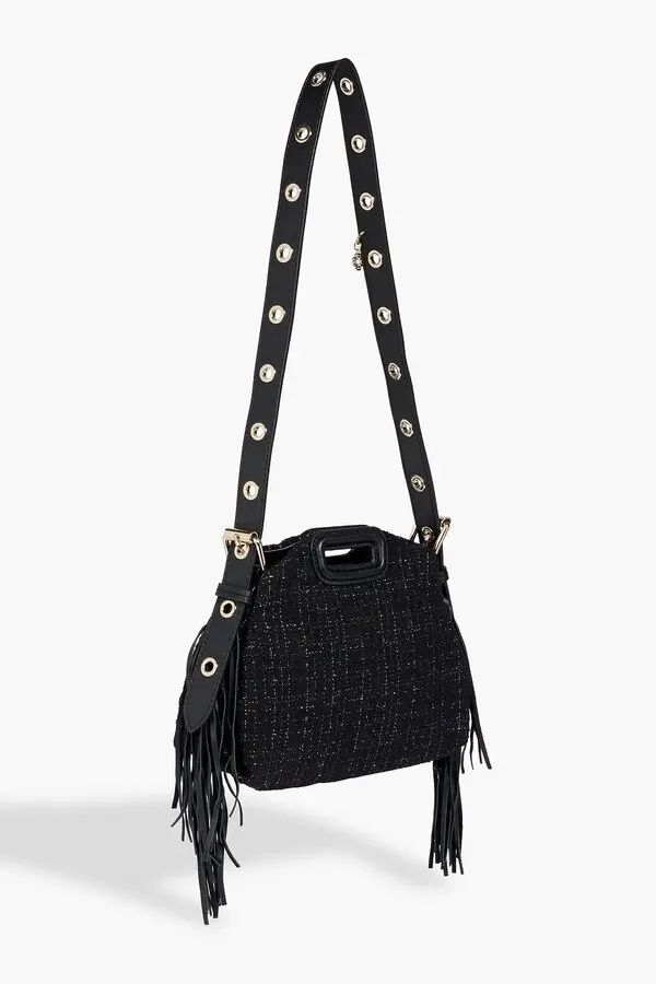 Maje Fringed Metallic Tweed Shoulder Bag - Black