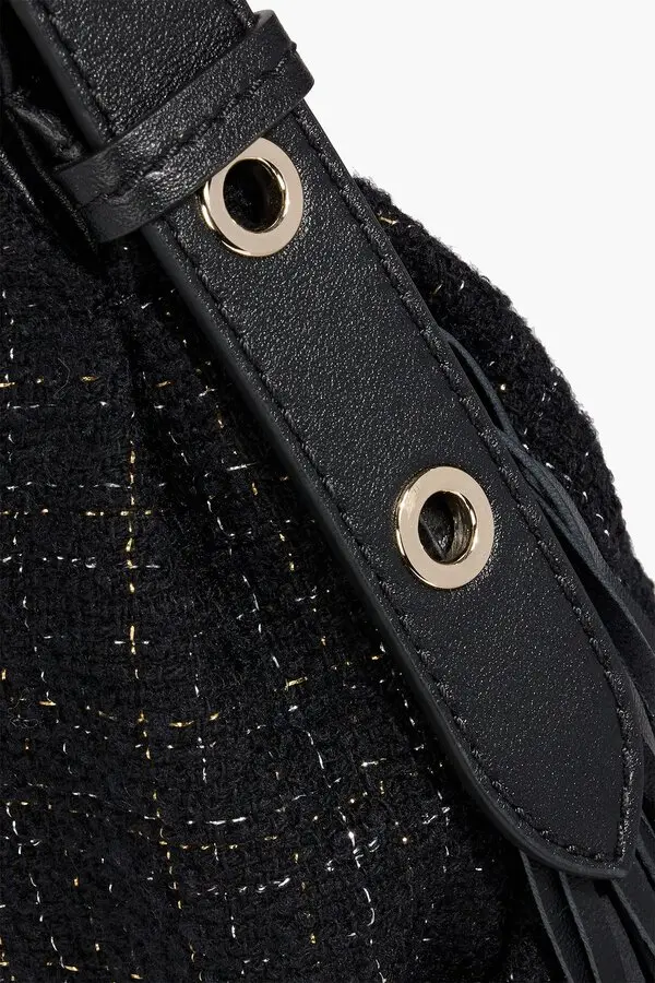Maje Fringed Metallic Tweed Shoulder Bag - Black