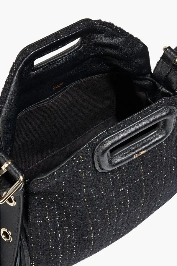Maje Fringed Metallic Tweed Shoulder Bag - Black