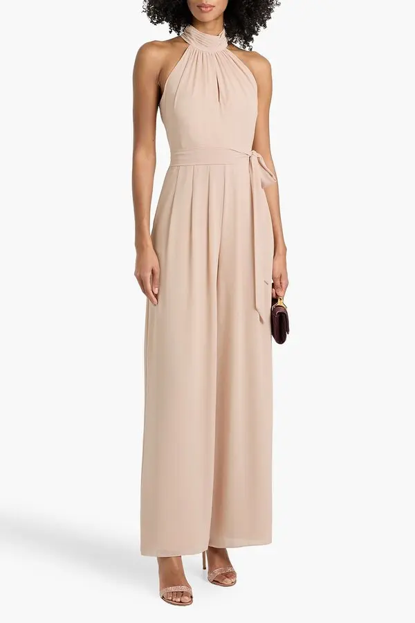 MIKAEL AGHAL Pleated Crepe De Chine Wideleg Jumpsuit