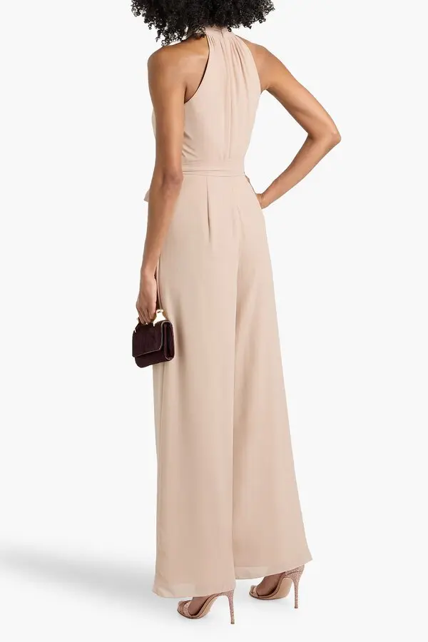 MIKAEL AGHAL Pleated Crepe De Chine Wideleg Jumpsuit