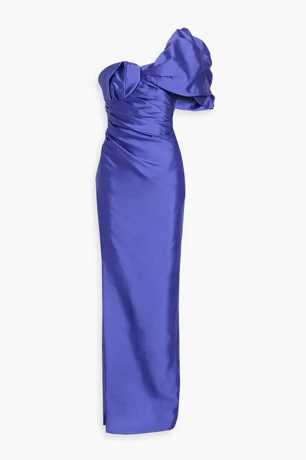 Rachel Gilbert Marlo Oneshoulder Draped Wool And Silkblend Gown - Purple