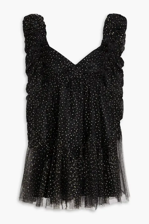 Zimmermann Ruched Glittered Tulle Mini Dress - Black