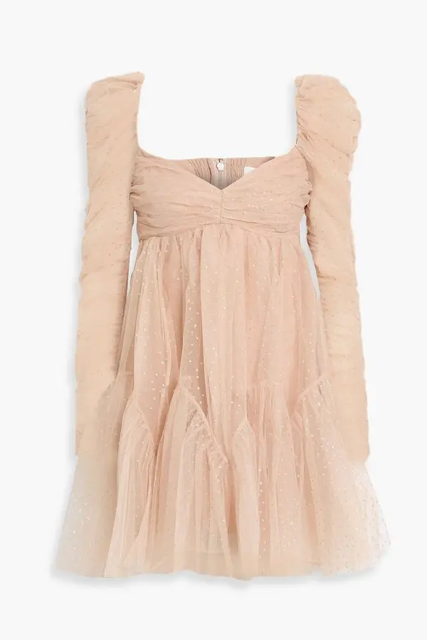 Zimmermann Ruched Glittered Tulle Mini Dress - Sand