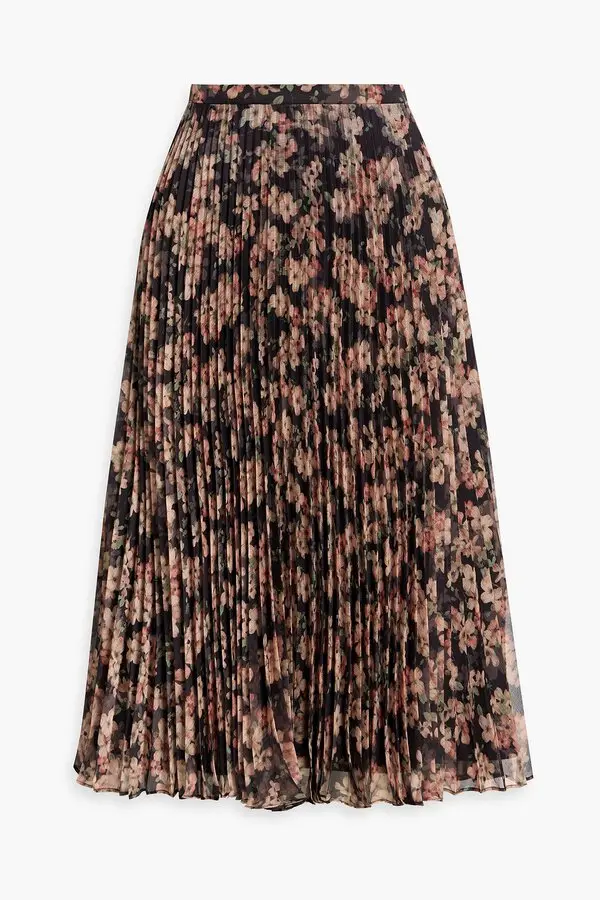 MIKAEL AGHAL Pleated Floralprint Georgette Midi Skirt - Pastel Orange