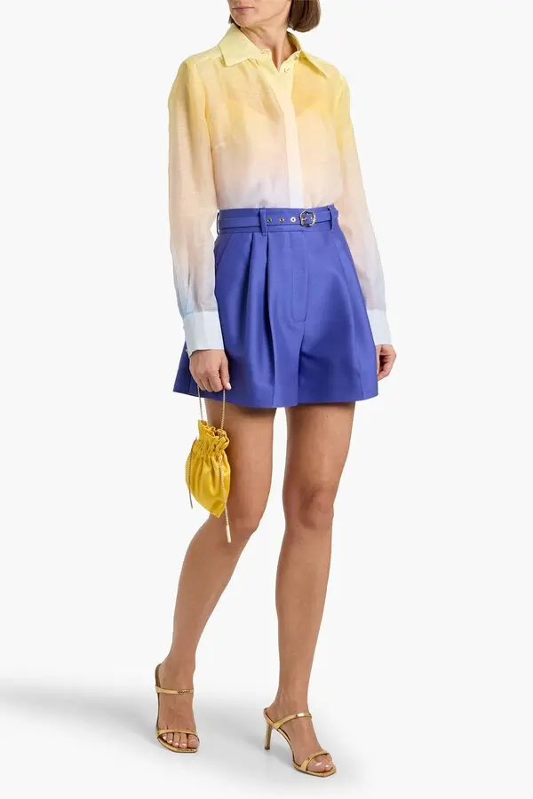 Zimmermann Belted Wool And Silk-blend Shorts - Indigo