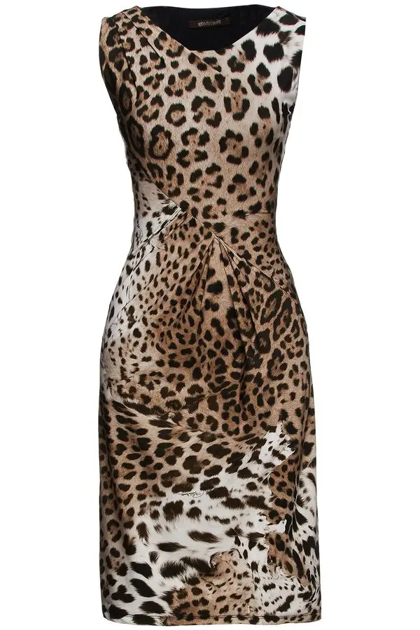 Roberto Cavalli Pleated Leopard-print Dress