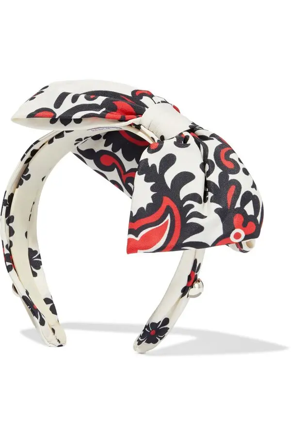 Red Valentino Embellished Printed Crepe De Chine Headband - Ivory
