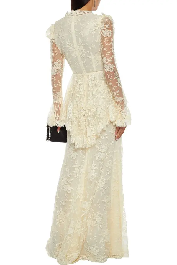Alexander McQueen Cotton-blend Leavers Lace Peplum Gown