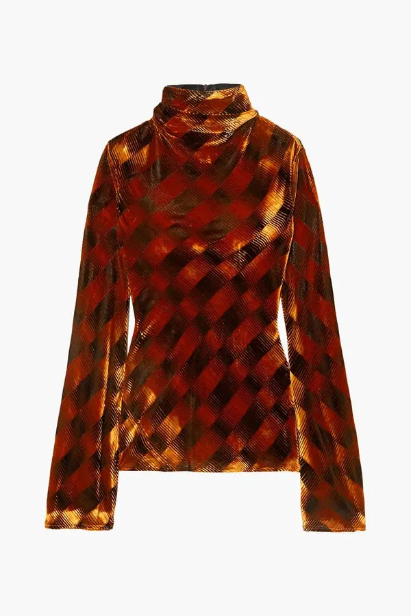 ELLERY Tonalism Checked Velvet Top - Copper