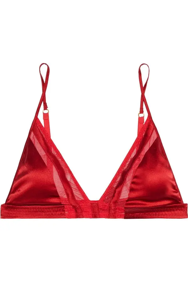 Kiki De Montparnasse Expose Tulletrimmed Silkblend Satin Softcup Triangle Bra - Red
