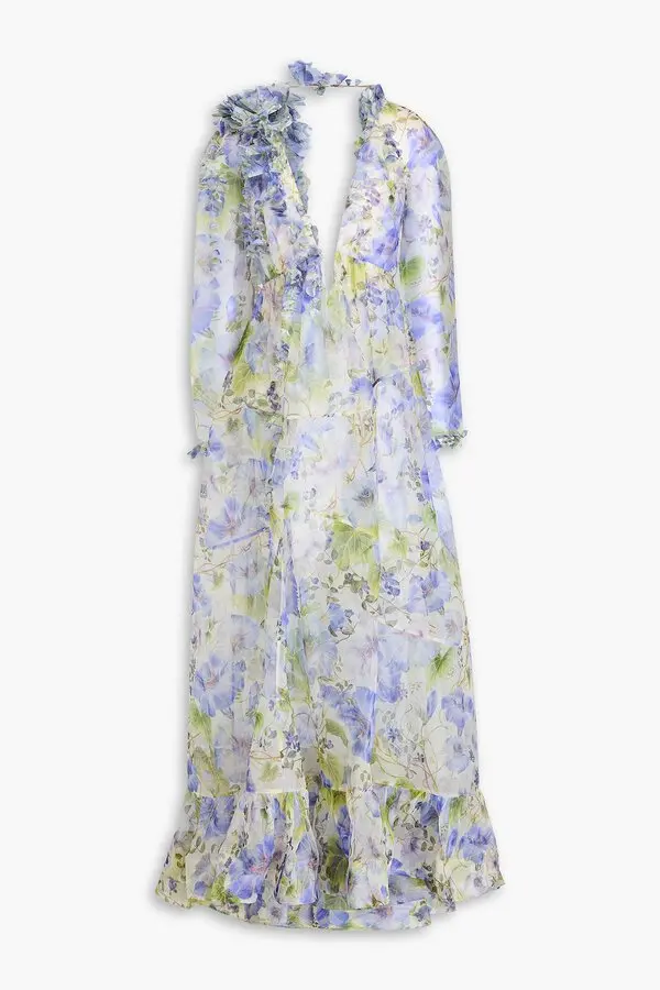 Zimmermann Appliquéd Floralprint Silkorganza Gown - Cobalt Blue