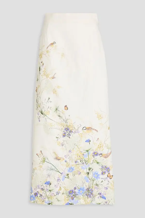 Zimmermann Floralprint Linen Maxi Skirt - Ivory