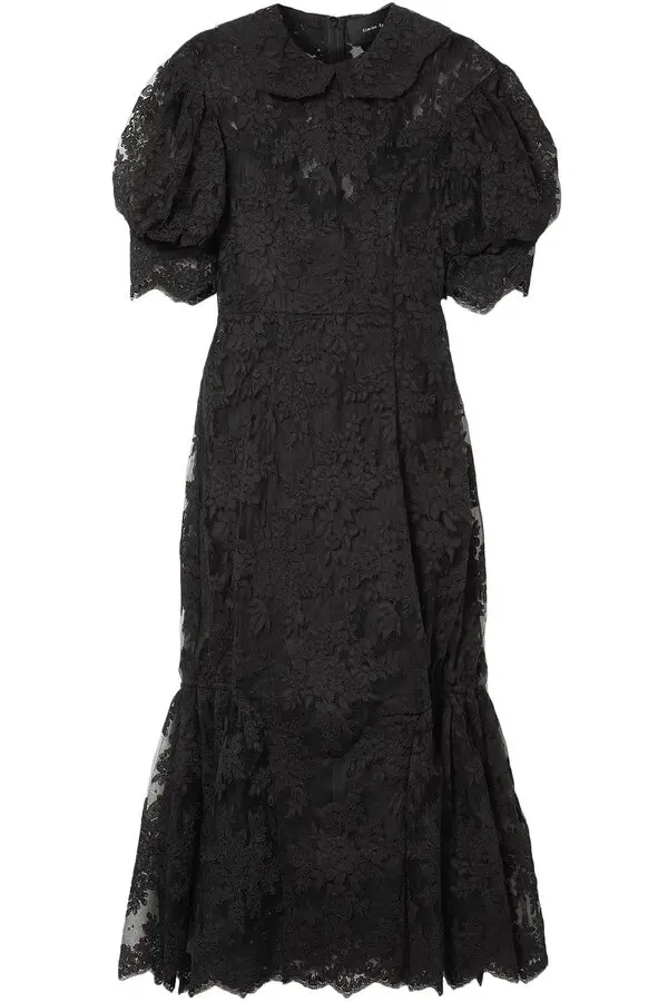 Simone Rocha Corded Lace And Tulle Midi Dress - Black
