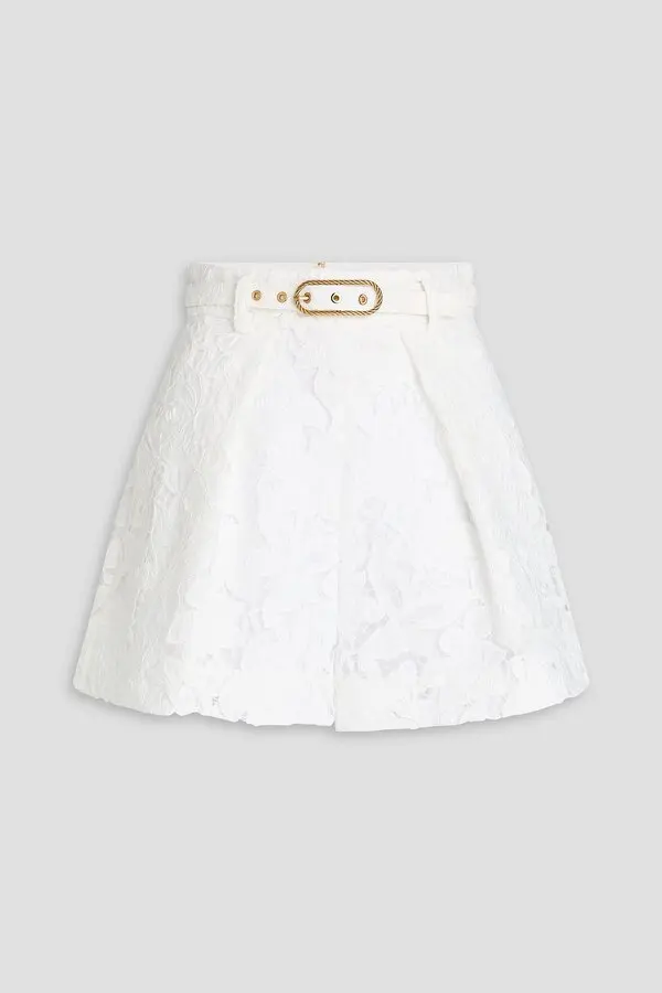 Zimmermann Belted Guipure Lace Shorts - Ivory