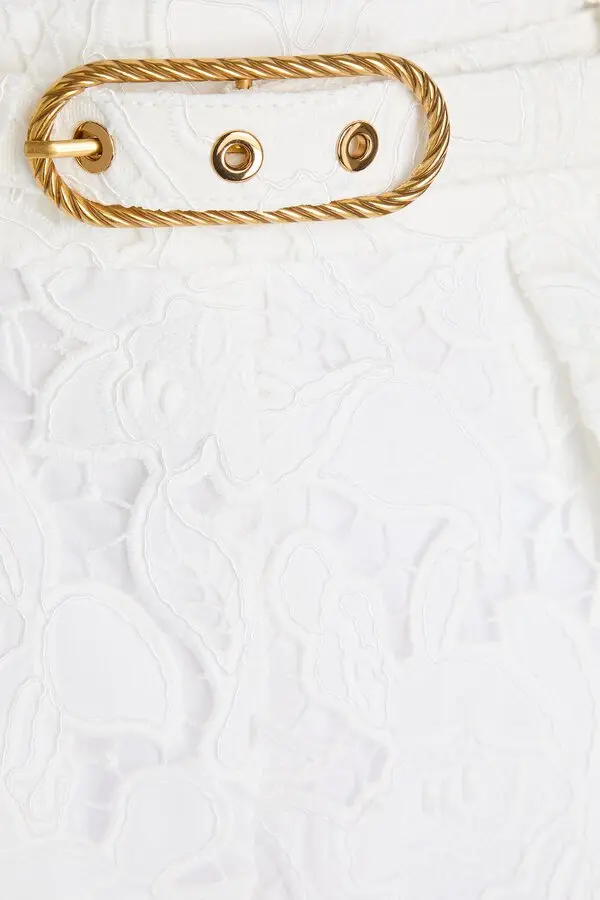 Zimmermann Belted Guipure Lace Shorts - Ivory