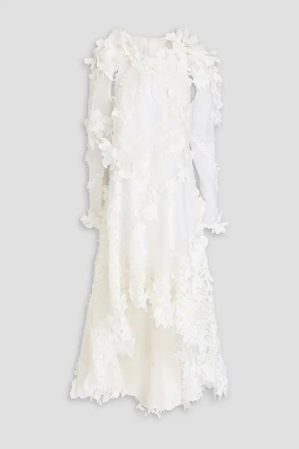 Zimmermann Cutout Floralappliquéd Linen And Silkblend Maxi Dress - Ivory