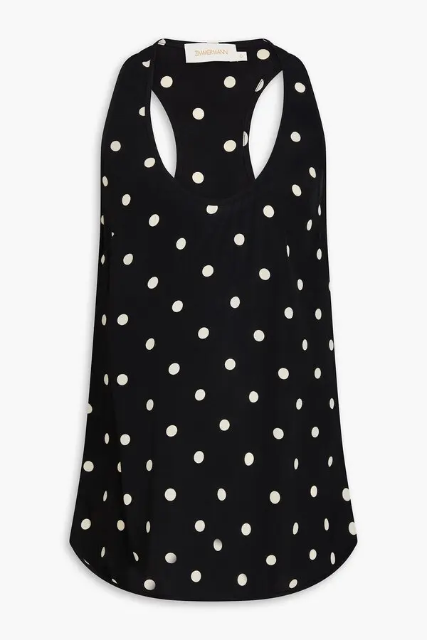 Zimmermann Polkadot Crepe De Chine Tank - Black