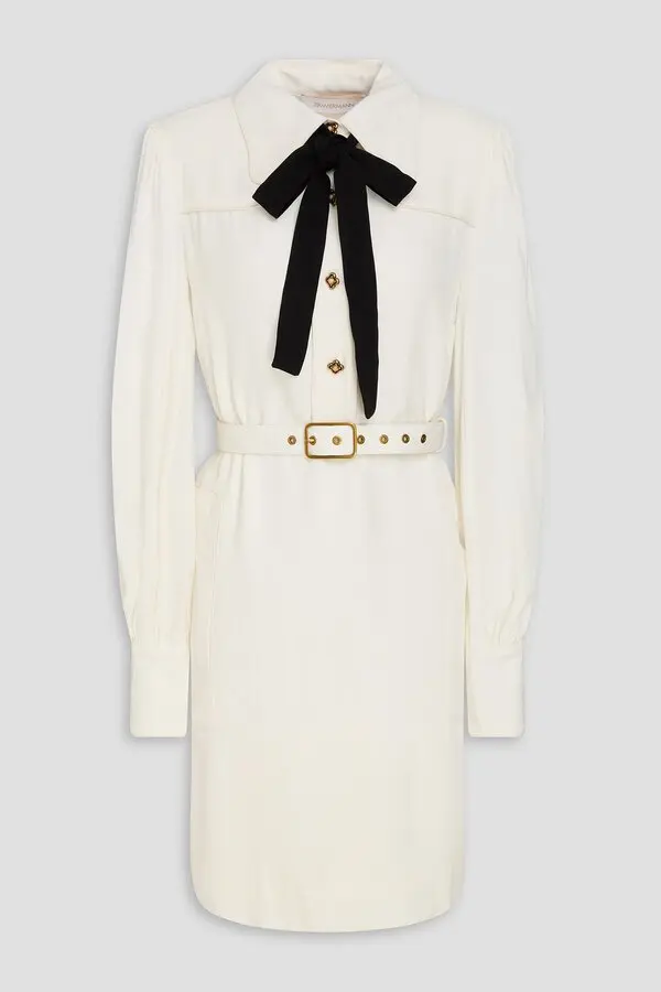Zimmermann Belted Crepe Mini Shirt Dress - Ivory