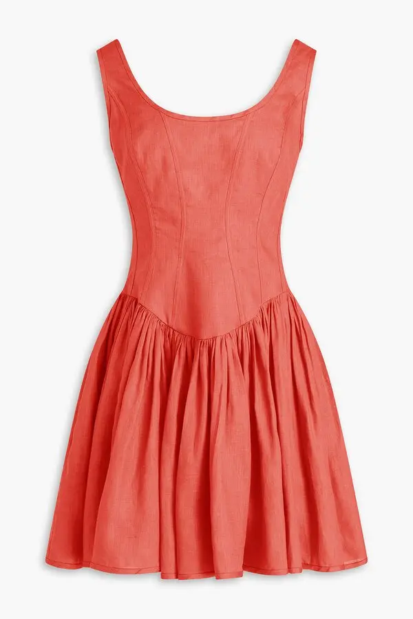 Zimmermann Gathered Linen Mini Dress - Papaya