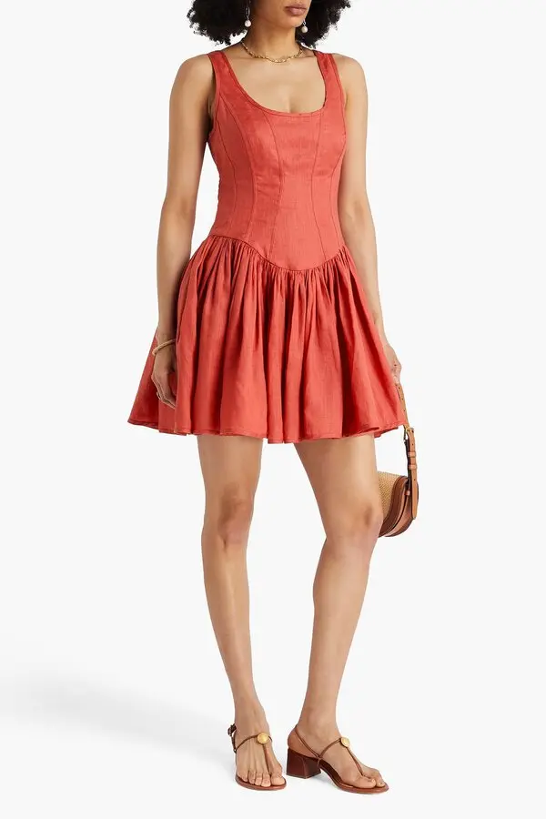 Zimmermann Gathered Linen Mini Dress