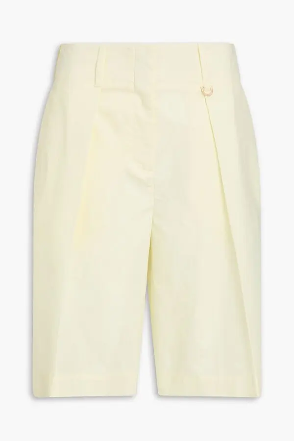 Zimmermann Pleated Cottonpoplin Shorts - Pastel Yellow